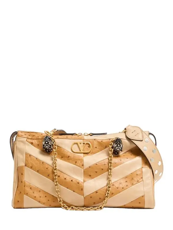 Valentino Garavani Panthea Medium Shoulder Bag - Tobacco/gold Beige