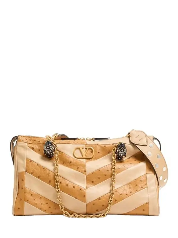 Valentino Garavani Panthea Medium Shoulder Bag - Tobacco/gold Beige