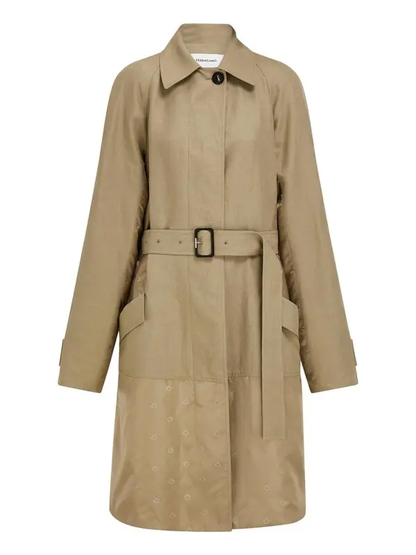FERRAGAMO Duster Coat With Satin Inserts - Brown