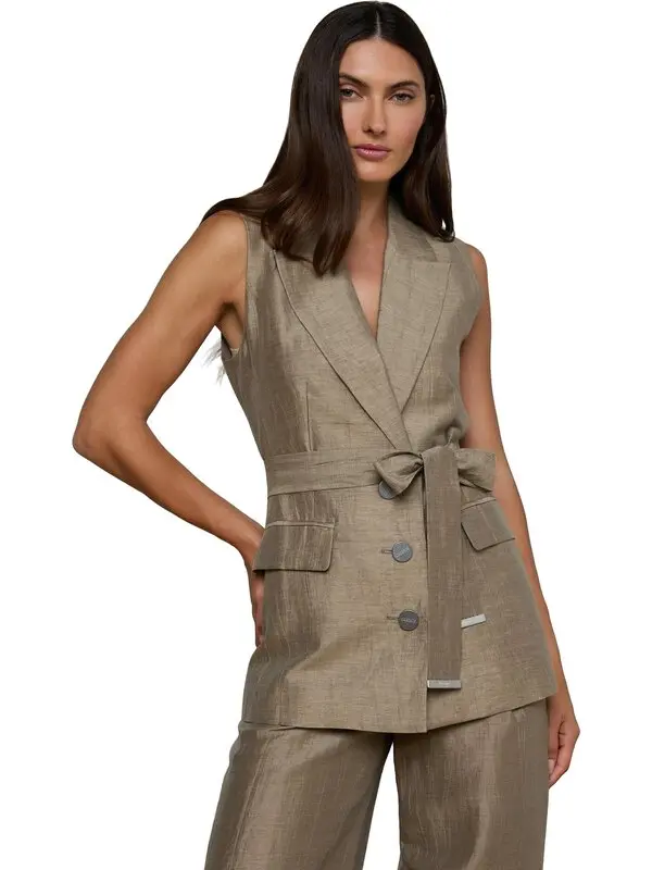 L'Agence Harper Linen-blend Vest - Grey Taupe