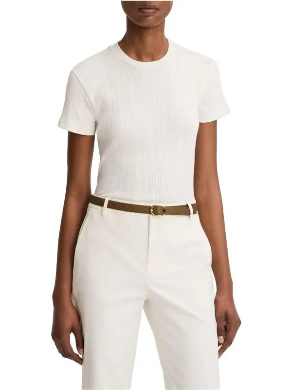 Vince Ribbed Pima Cotton Crew Neck Top - Neutral / White
