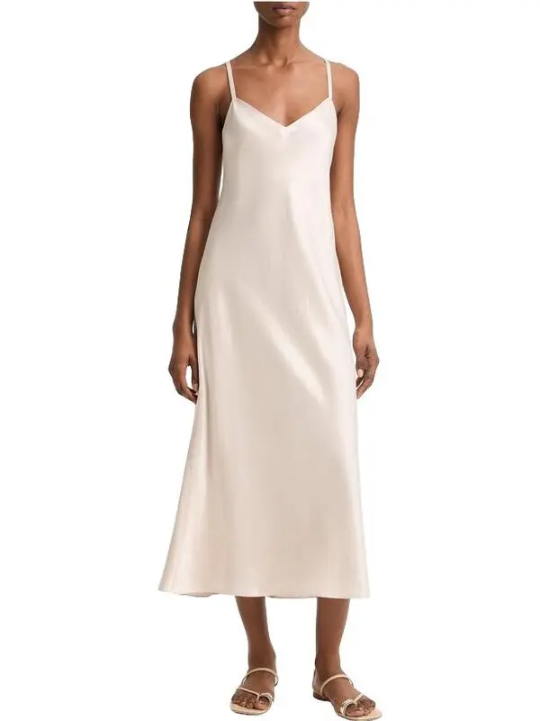 Vince Satin V-neck Slip Dress - White