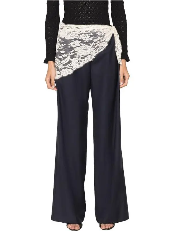 Sea Fiora Wide-leg Pants With Lace Scarf - Black