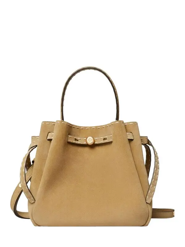 Tory Burch Romy Suede Leather Bucket Bag - Beige