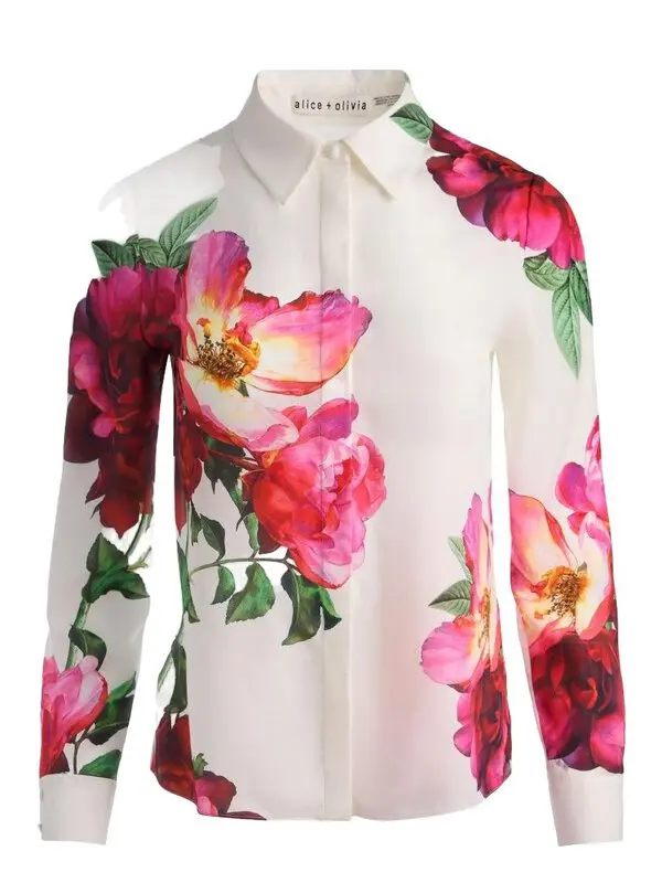 Alice + Olivia Printed Silk Shirt - White
