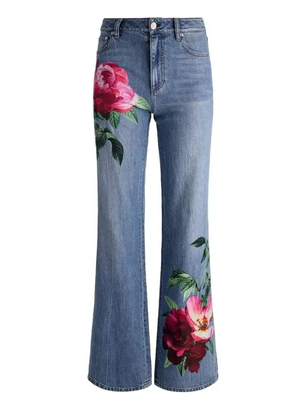 Alice + Olivia Embroidered Denim Jeans - Sky Blue