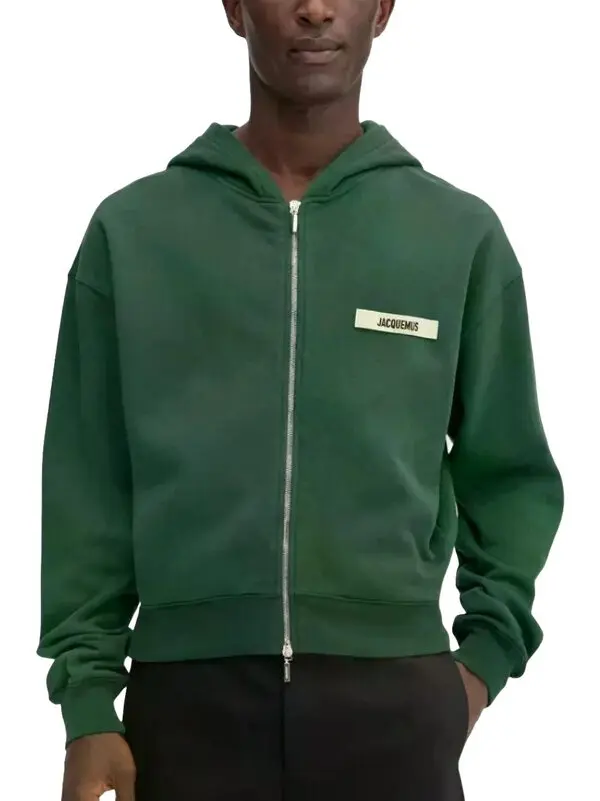 Jacquemus Zipped Hoodie With Logo - Green