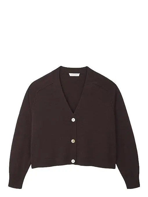 THE WHITE COMPANY Cropped V-neck Wool And Cashmere-blend Cardigan - Dark Choc