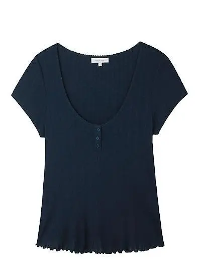 THE WHITE COMPANY Pointelle Scoop-neck Stretch-jersey Pyjama Top - Navy