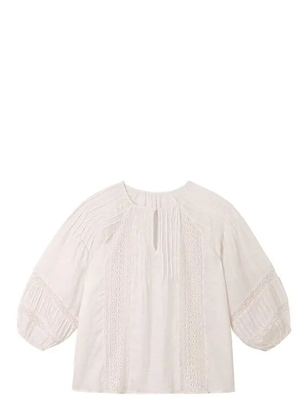 THE WHITE COMPANY Volume-sleeved Lace-trimmed Linen Blouse - Baby Pink