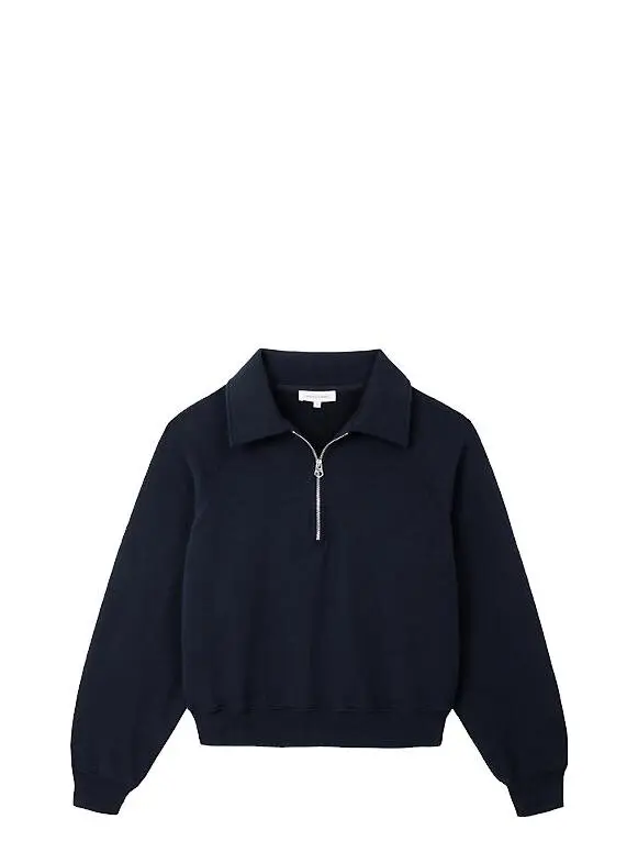 THE WHITE COMPANY Cotton-jersey Half-zip Sweatshirt - Navy