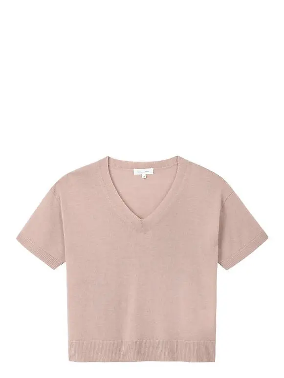 THE WHITE COMPANY Merino Wool V-neck T-shirt - Rosebud