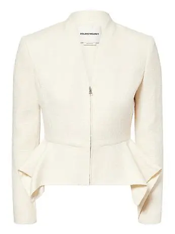 Roland Mouret V-neck Boucle Jacket - Cream