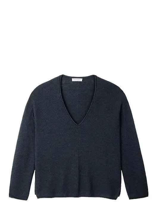 THE WHITE COMPANY Textured-stitch V-neck Jumper - Navy