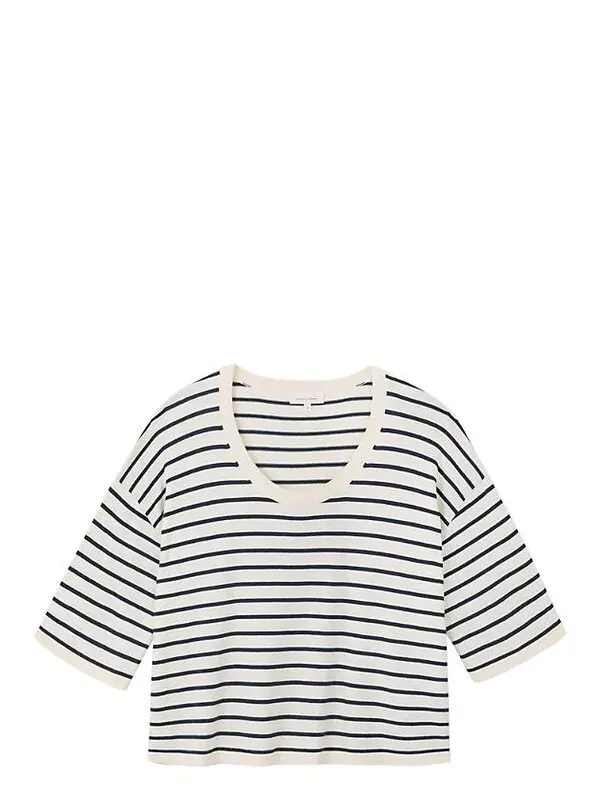 THE WHITE COMPANY Boxy Stripe Cotton-blend Jumper - Navy/ecru