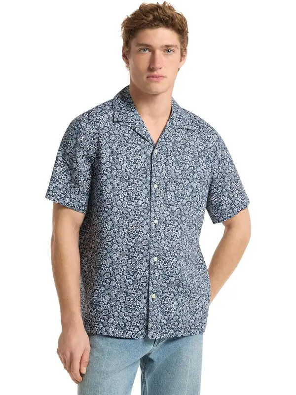 Michael Kors Floral Print Linen Camp Shirt In Size By - Blue