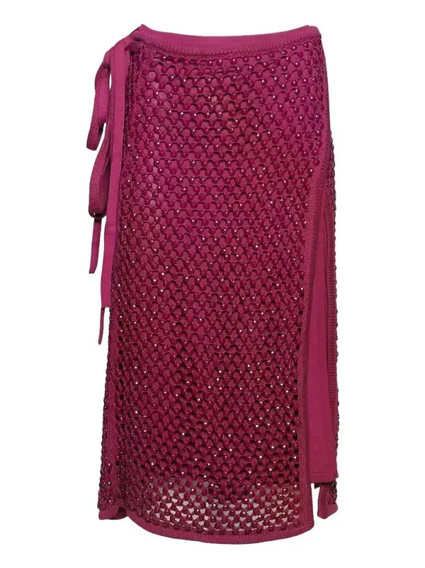 DIOTIMA Beaded Tie Knit Midi Skirt - Pink