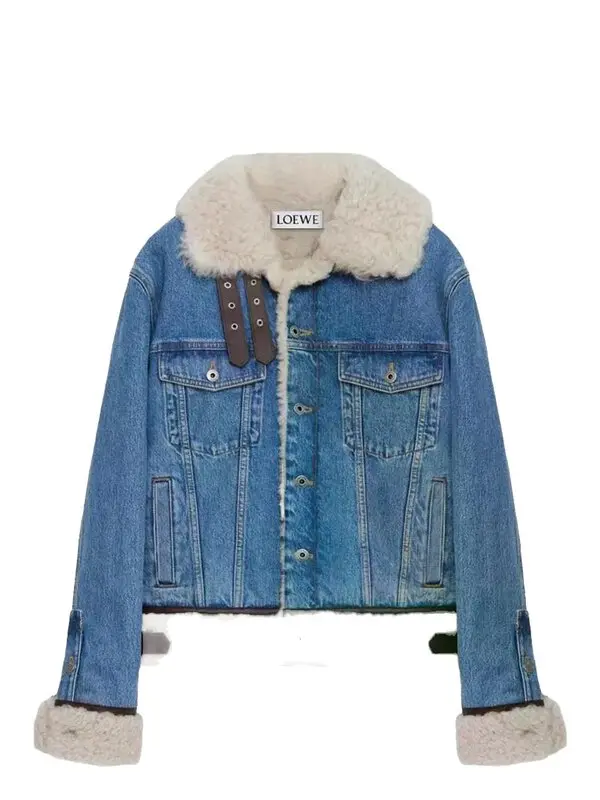 Loewe Shearling-trim Trucker Denim Jacket - Blue