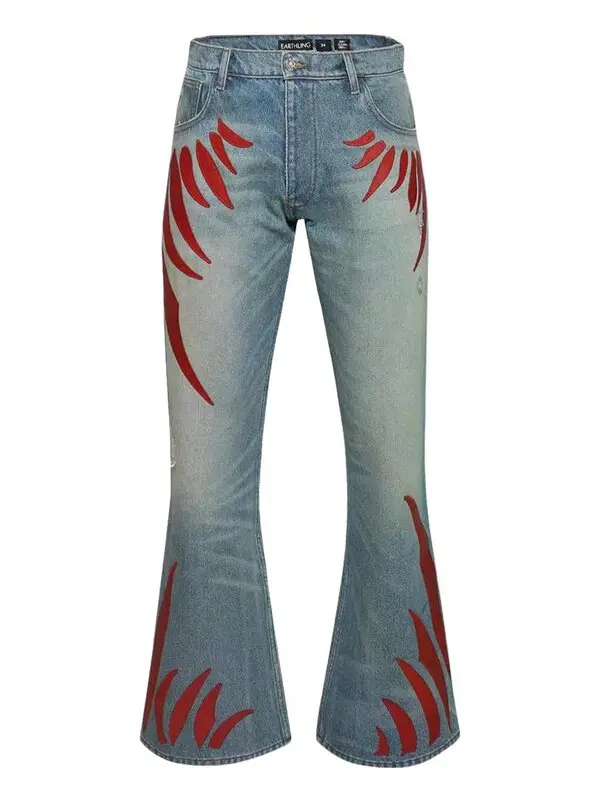 EARTHLING VIP Graphic Design Flared Jeans - Blue