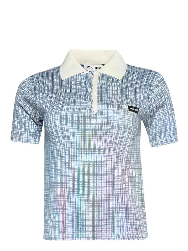 Miu Miu Short-sleeve Check-pattern Knitted Top - Blue