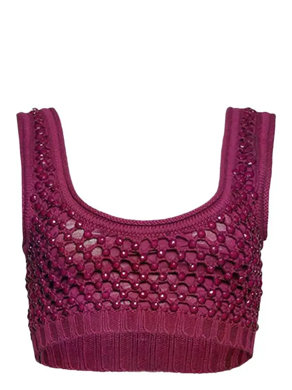 DIOTIMA Beaded Crocheted Cropped Top - Purple