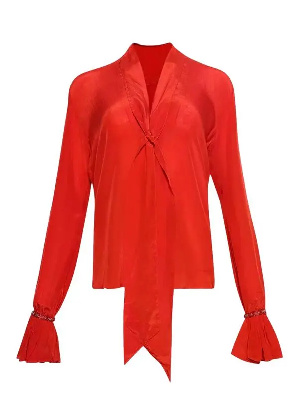 GRACE FAENA Tie Neck Blouse - Red