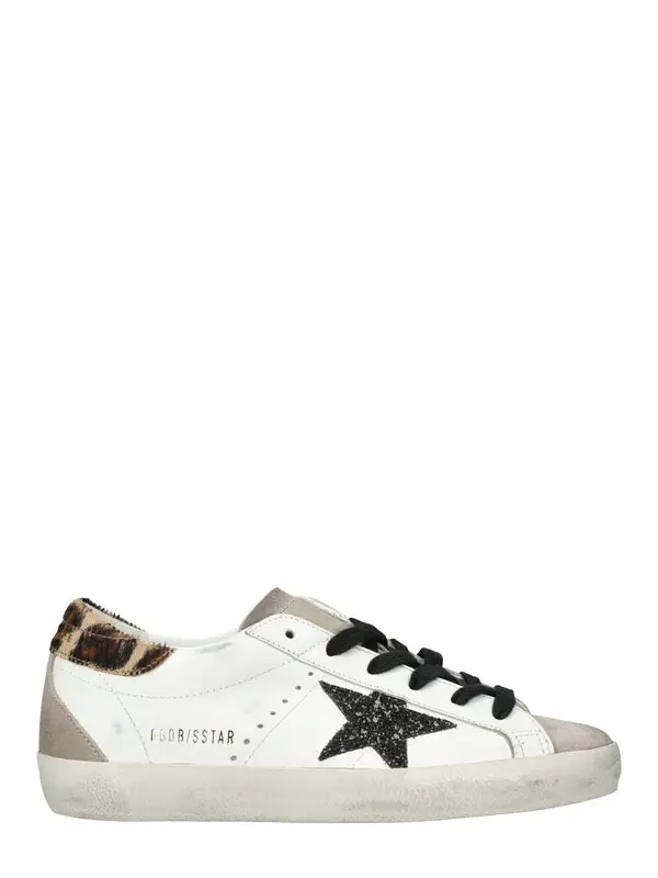 GOLDEN GOOSE Leather Glittered Super-star Sneakers - White