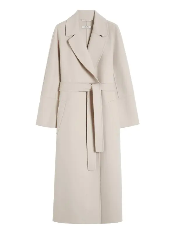 Max Mara Virgin Wool Belted Robe Coat - Beige