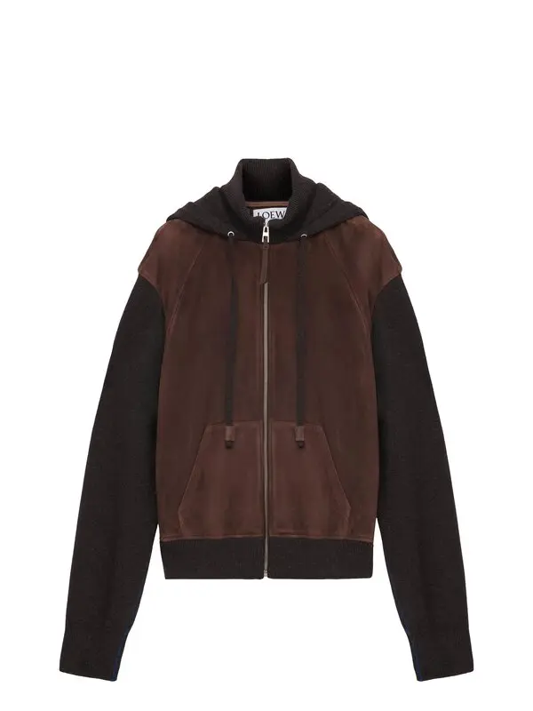 Loewe Suede-wool Zip-up Hoodie - Brown