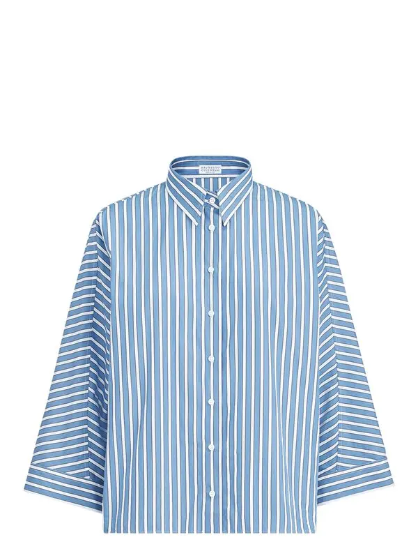 Brunello Cucinelli Striped Cotton Shirt - Blue