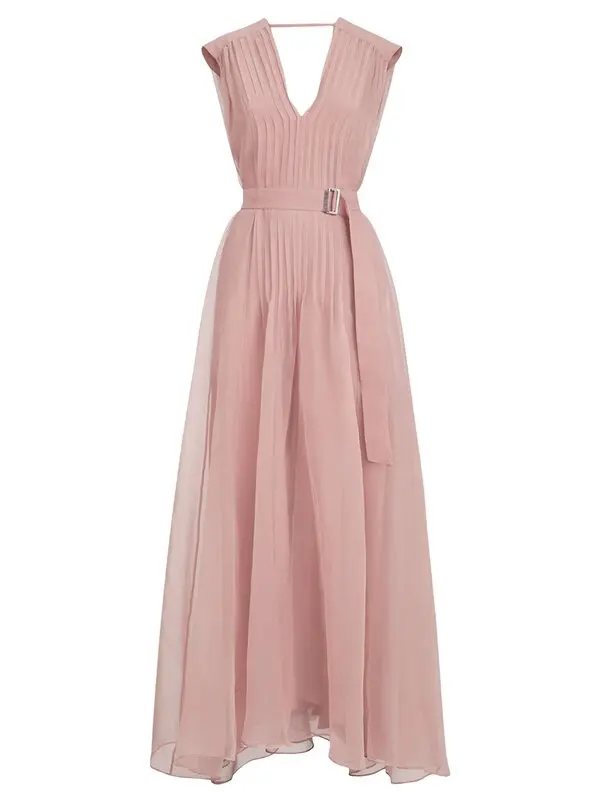 Brunello Cucinelli Silk Belted Maxi Dress - Pink