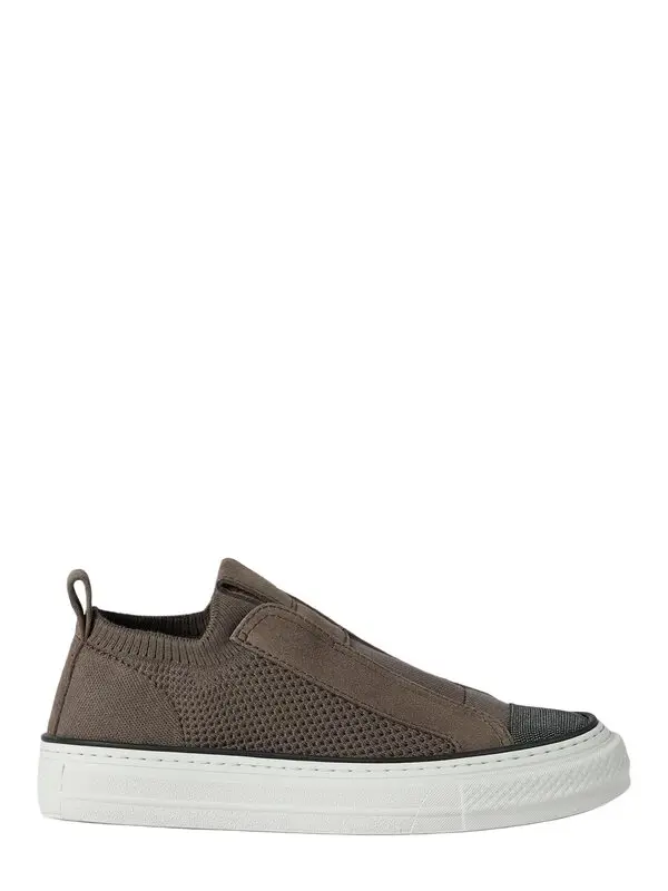 Brunello Cucinelli Knitted Suede-trim Sneakers - Brown