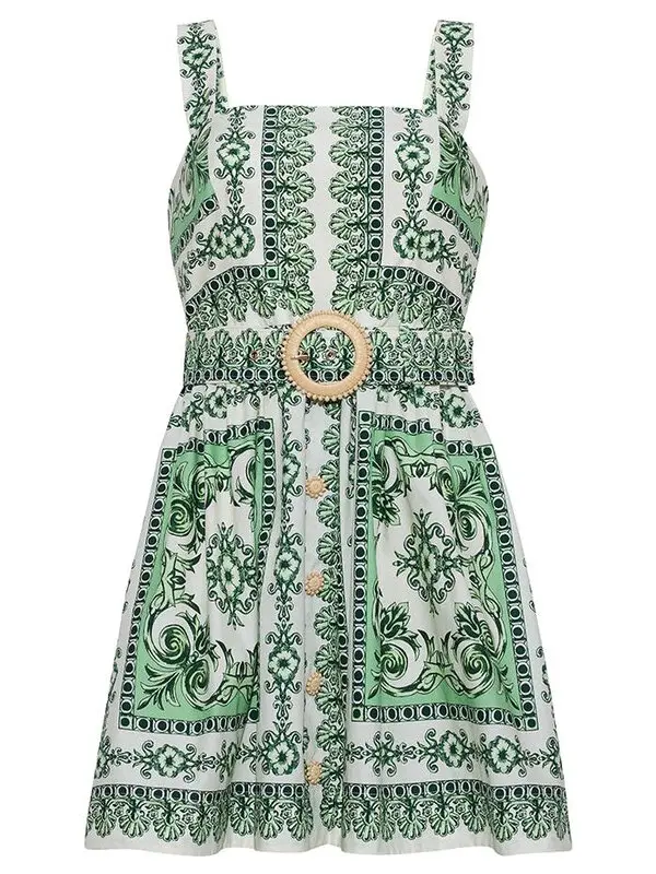 Cara Cara Printed Mini Dress With Removable Belt - Hudson Scarf Mint