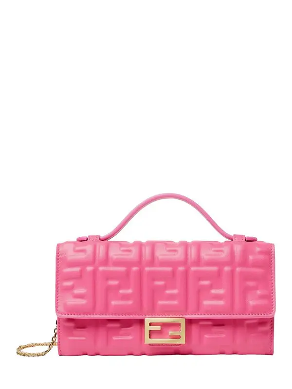 Fendi Continental With Chain Baguette Leather Shoulder Bag - Pink