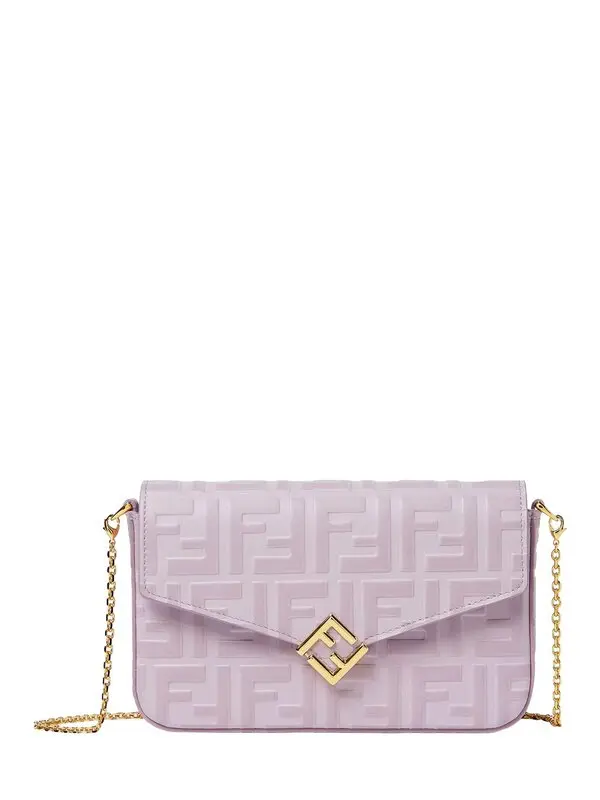 Fendi Wallet On Chain Leather Shoulder Bag With Embossed Logo - Purple