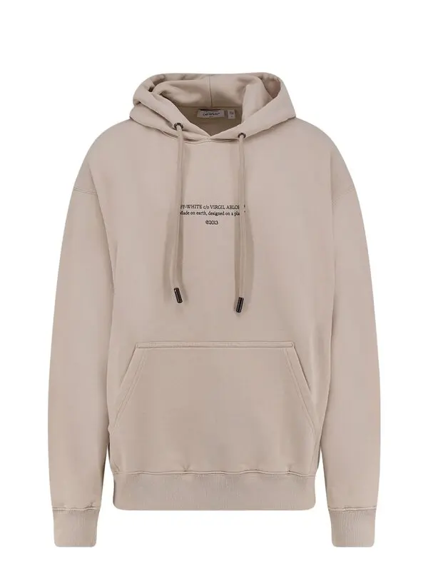 Off White Cotton Sweatshirt With Logo - Beige