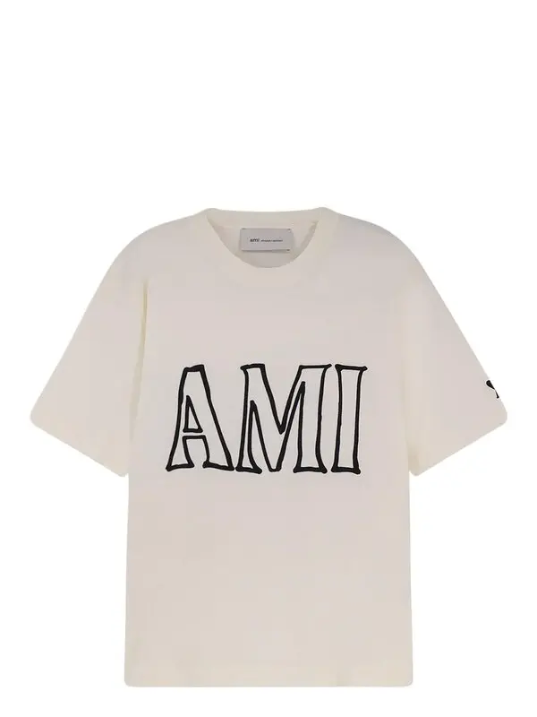 Ami Cotton Tshirt With Maxi Frontal Logo - White