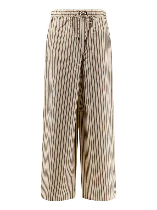 Max Mara Wide Leg Striped Cotton And Silk Trousers - Beige