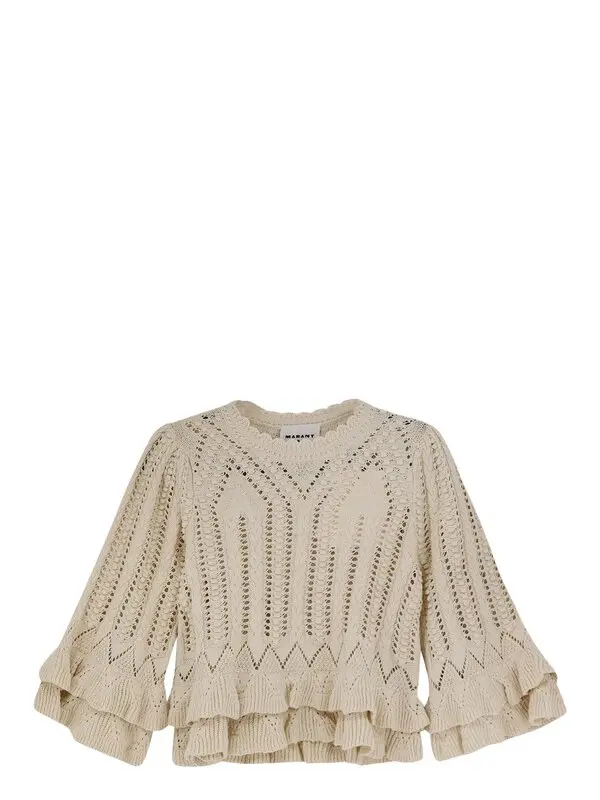 MARANT ETOILE Cotton Sweater With Ruffle Detail - Beige