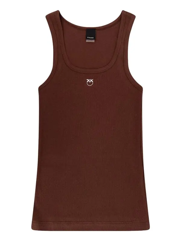 Pinko Cotton Tank Top With Logo - Brown