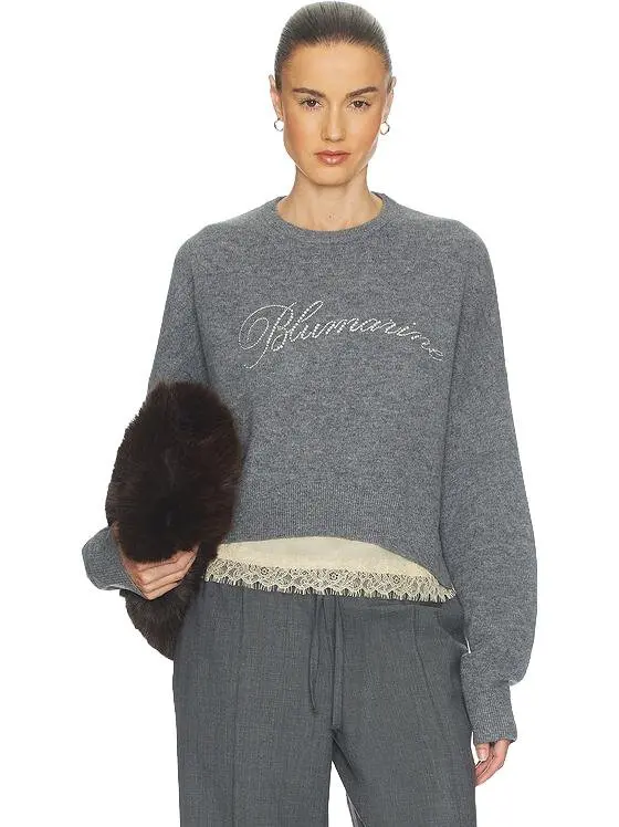 Blumarine Knit Logo Embroidered Pullover - Grey Excalibur