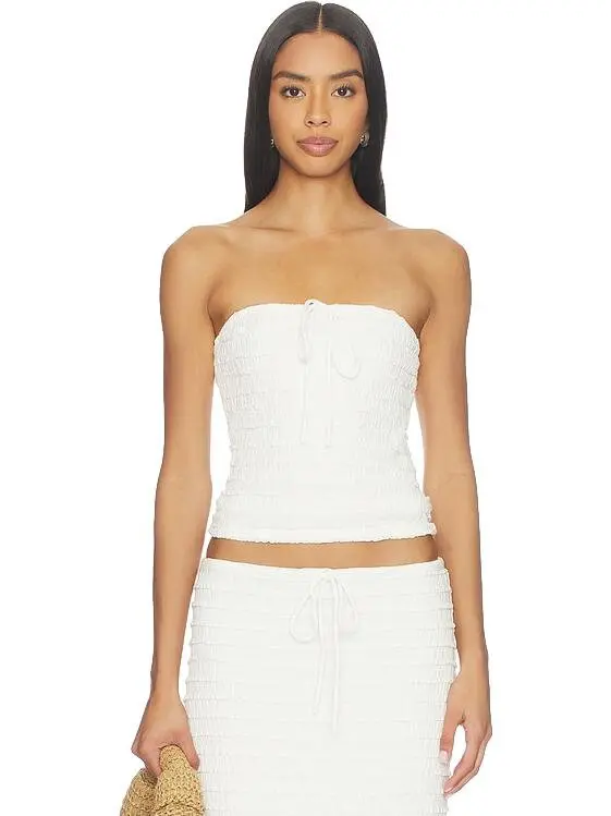 SEVEN WONDERS Adalee Ruffle Texture Strapless Top - White