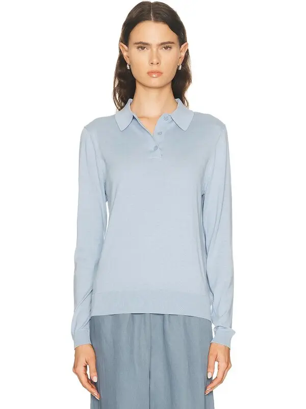 Enza Costa Silk Knit Polo Sweater - Pale Blue
