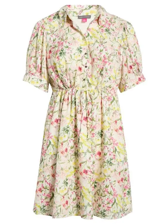 Vince Camuto Floral Print Short Sleeve Shirtdress - Raspberry Sorbet