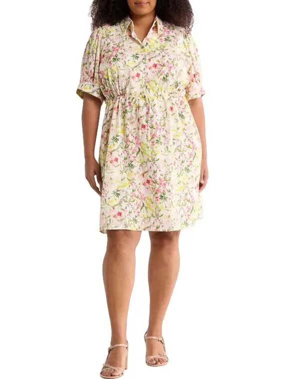 Vince Camuto Floral Print Short Sleeve Shirtdress - Raspberry Sorbet
