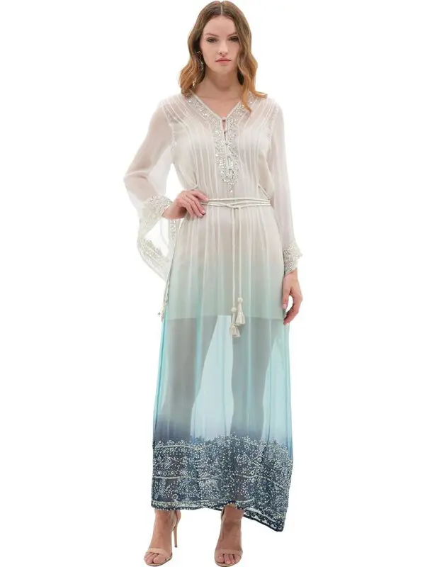 Calypso St. Barth Paisley Print Maxi Dress - White/teal/indigo Ombre