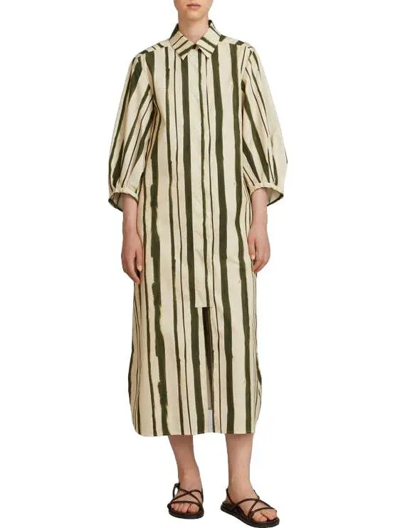MM BY MAX MARA Stripe Maxi Shirt Dress - Moss Green