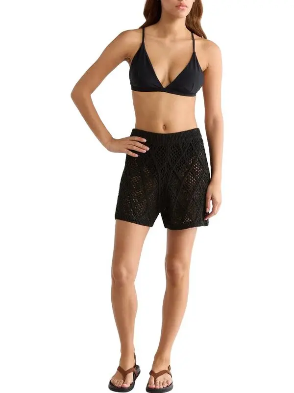 Elan Openwork Knit Cover-up Shorts - Black
