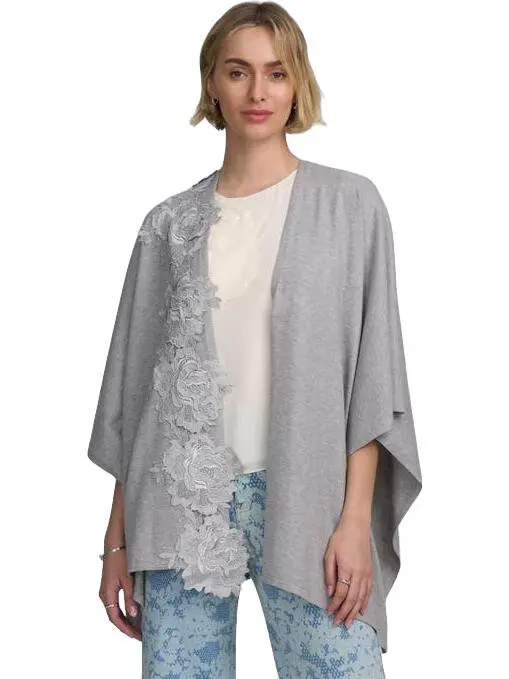 ELLE COLLECTION Fine Gauge Draped Cardigan With Lace Appliqu - Heather Grey