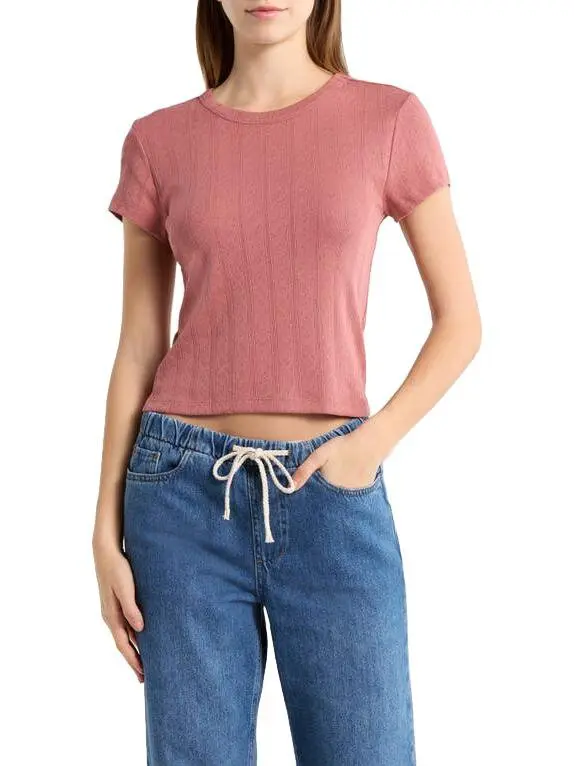 Marine Layer Lexi Pointelle Crewneck T-shirt - Withered Rose